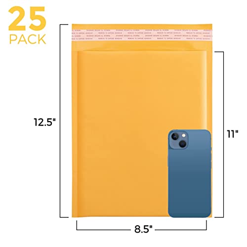 Fuxury Kraft Bubble Mailers 8.5x12 Inch 25 Pack, Strong Adhesion Padded Envelopes #2,Self Seal Bubble Envelopes, Padded Mailers,Book Mailers Packaging for Small Business,Yellow