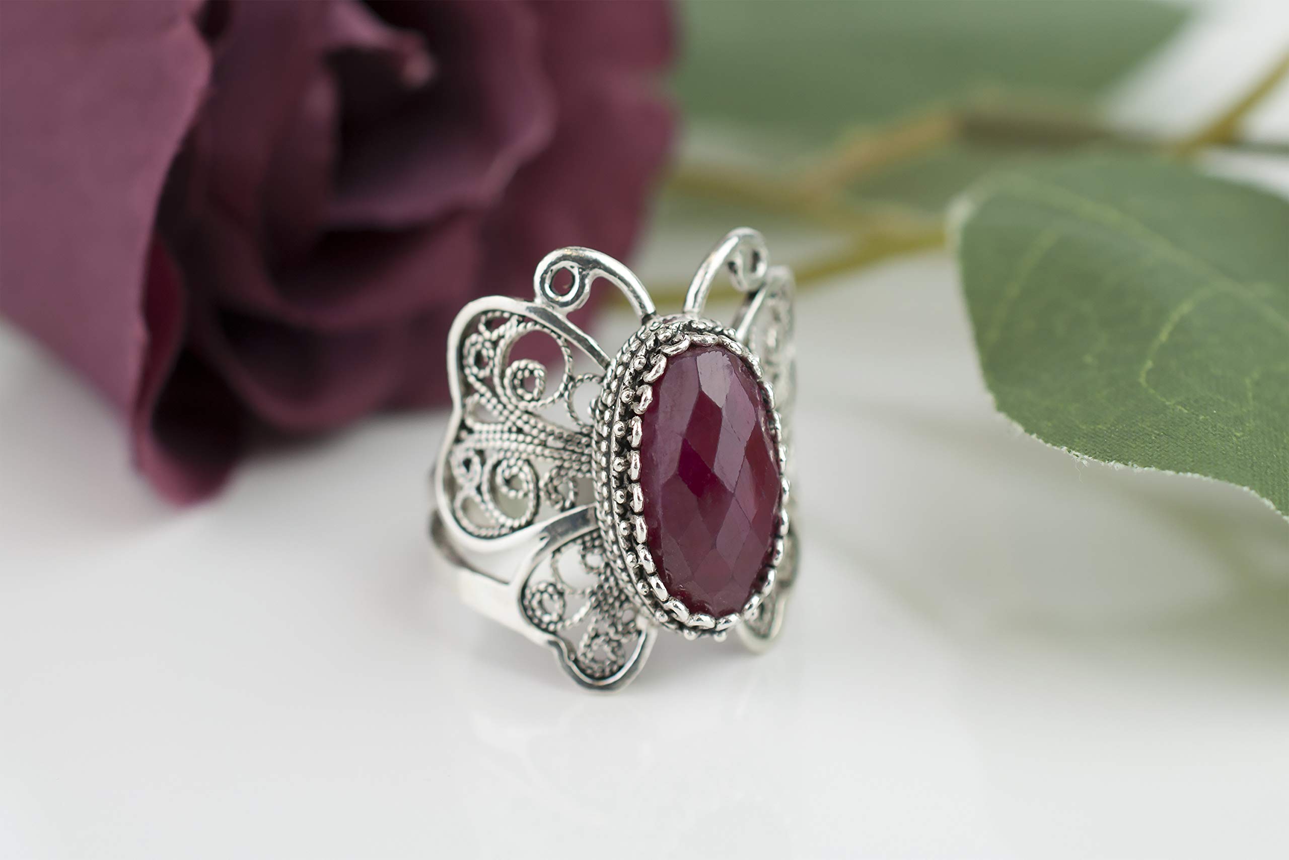 925 Sterling Silver Ruby Filigree Butterfly Ring (6)