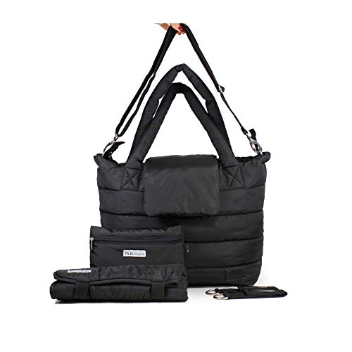 7AM Voyage Baby Diaper Bag – Waterproof Capri Diaper Bag with Crossbody Straps, Multifunctional Baby Travel Bag Tote with Changing Pad & Stroller Straps | (Black)