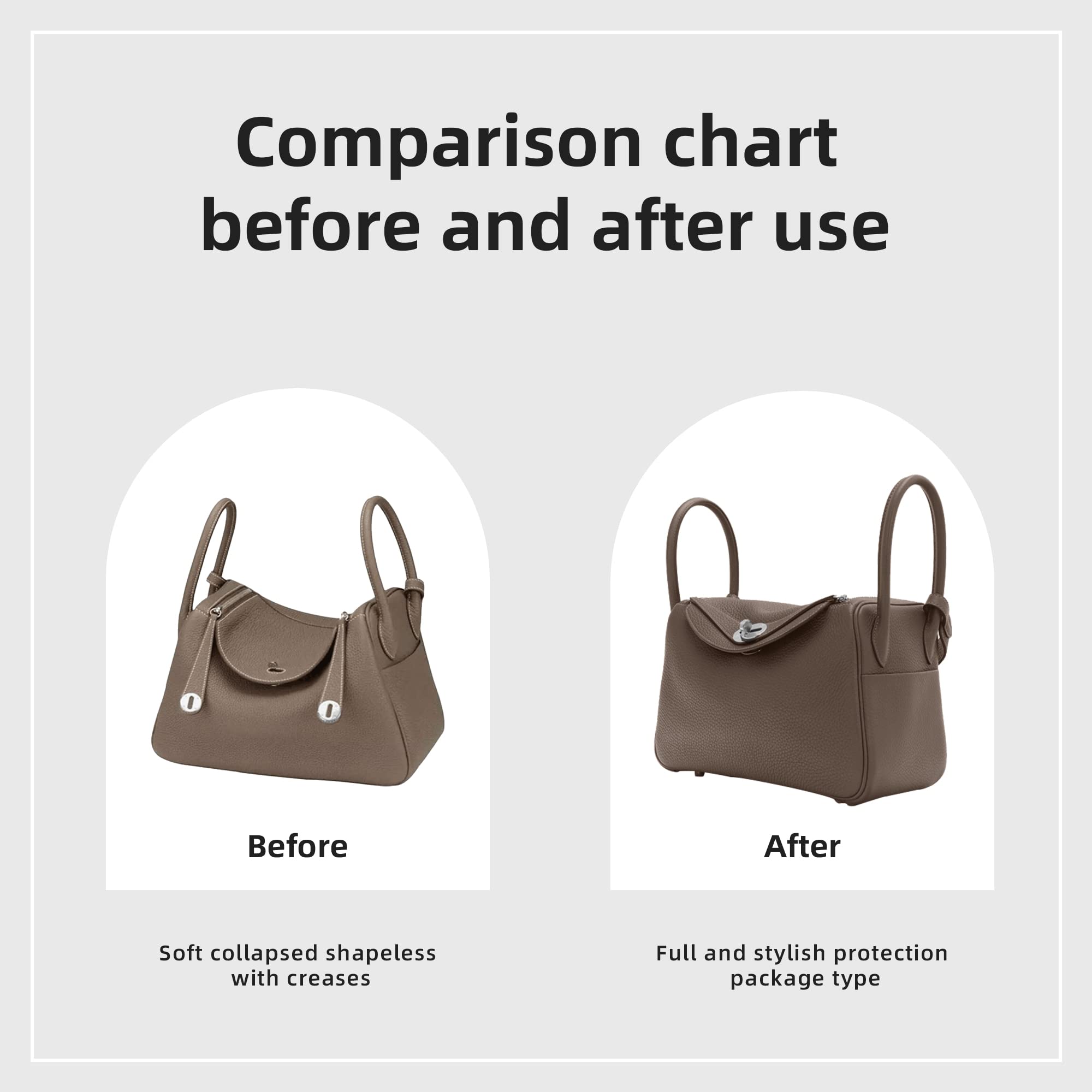 DGAZ Purse Organizer Insert,Silk Bag Organizer,Luxury Handbag & Tote Shaper Fits Lindy 19/26/30/34 Bags(Etoupe grey,LD19)