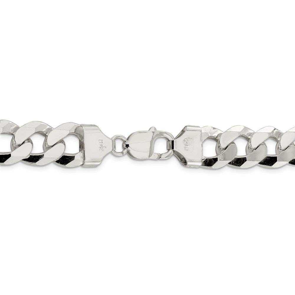 925 Sterling Silver 14mm Beveled Curb Chain Necklace, Bracelet or Anklet