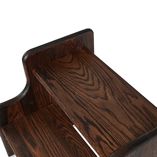CONSDAN 2 Tier Step Stool, USA Grown Solid Hardwood Oak, Wooden Step Stool for Adults Kids Seniors, Bathroom Kitchen Toilet Living Room Bedroom Helper Stool (Chocolate Color)