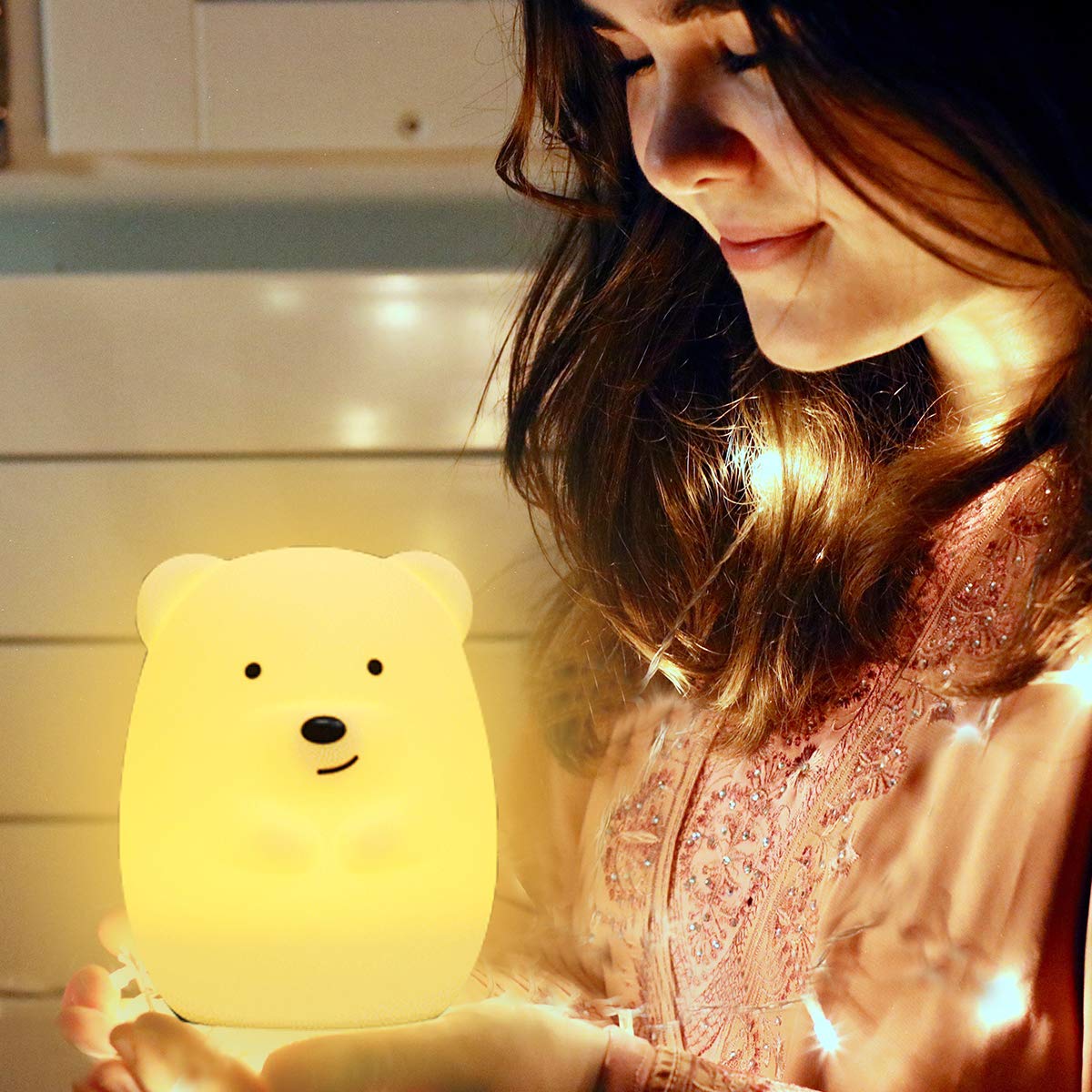 Yuede Kids Night Light for Bedroom, Silicone USB Rechargeable Night Lights, 9 Colors Change with Touch Sensor and Remote Control for Baby/Kids/Adult Gifts (Bear)