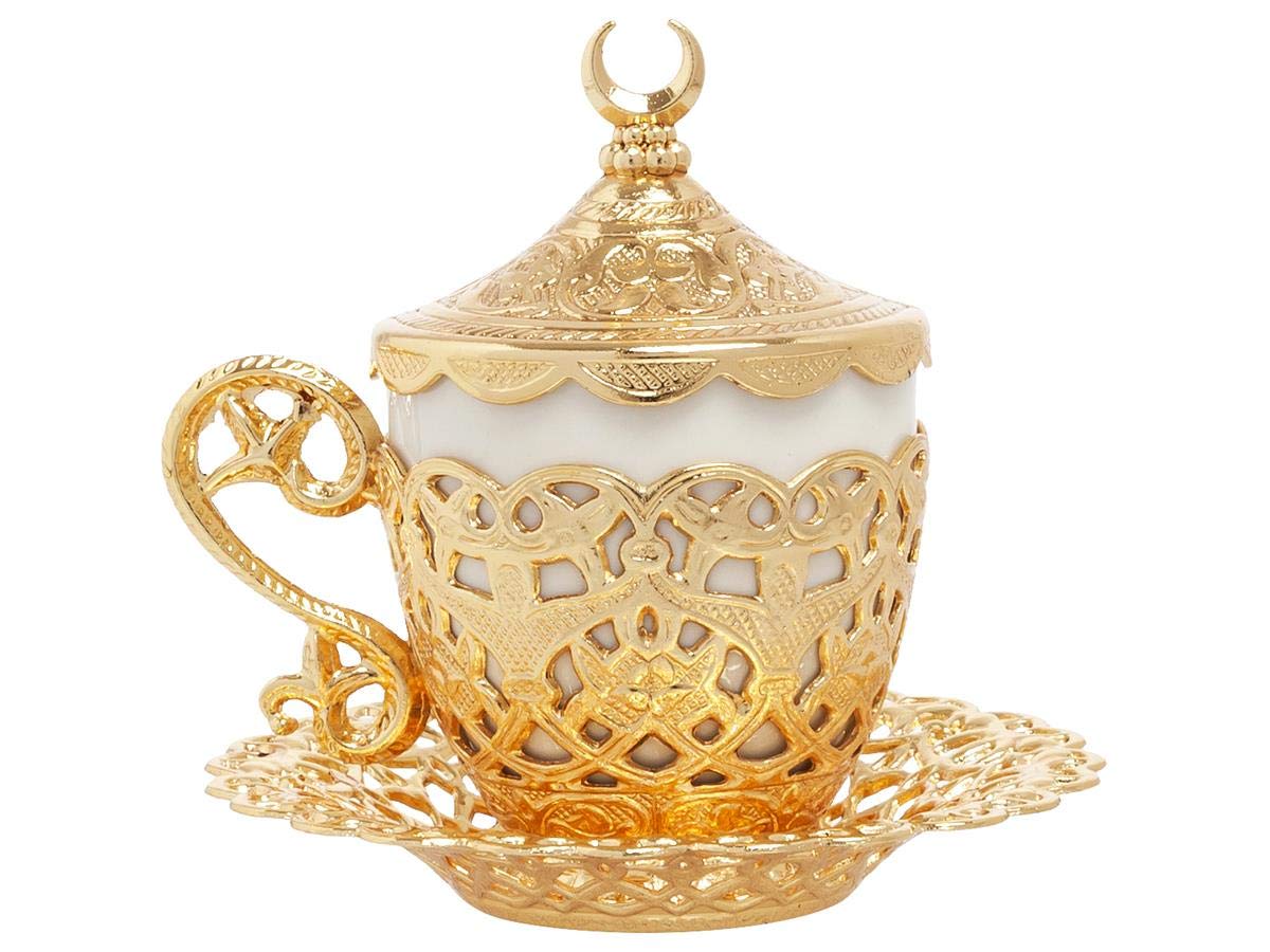 Alisveristime 27 Pc Turkish Greek Arabic Coffee Espresso Cup Saucer Set (Gelincik) (Gold)