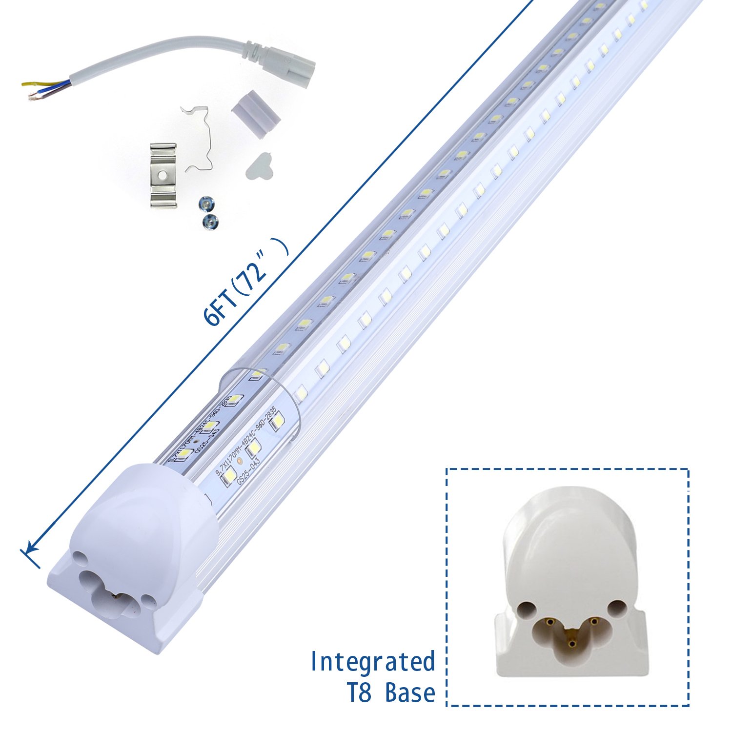 JOMITOP 6FT Integrated Led Light 56W (120W Equivalent), V-Shape Shop Light Fixture, Plug and Play, Clear Cover, Cold White 6000K, AC85-265V - Pack of 25 Units