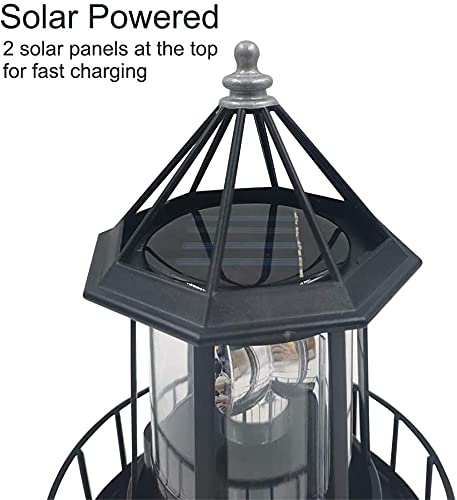 HAKUNA LED Solar Powered Lighthouse, 360 Degree Rotating Lamp Courtyard Decoration IP65 Waterproof Durable Rotatable Outdoor Solar Light Lamp Hanging for Home Garden Yard Décor