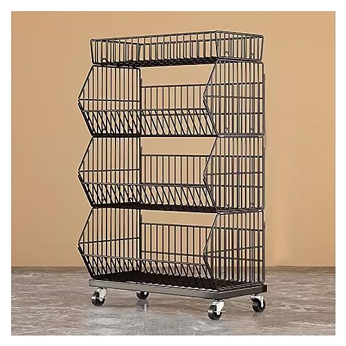 Freestanding Supermarket Snacks Shelf, 4 Tier Metal Drinks/Small Food/Toys Display Rack with Wheels, for Convenience Store/Checkout Counter/Pharmacy, Space Saving (Color : 4 Layer Black, Size : 60x4