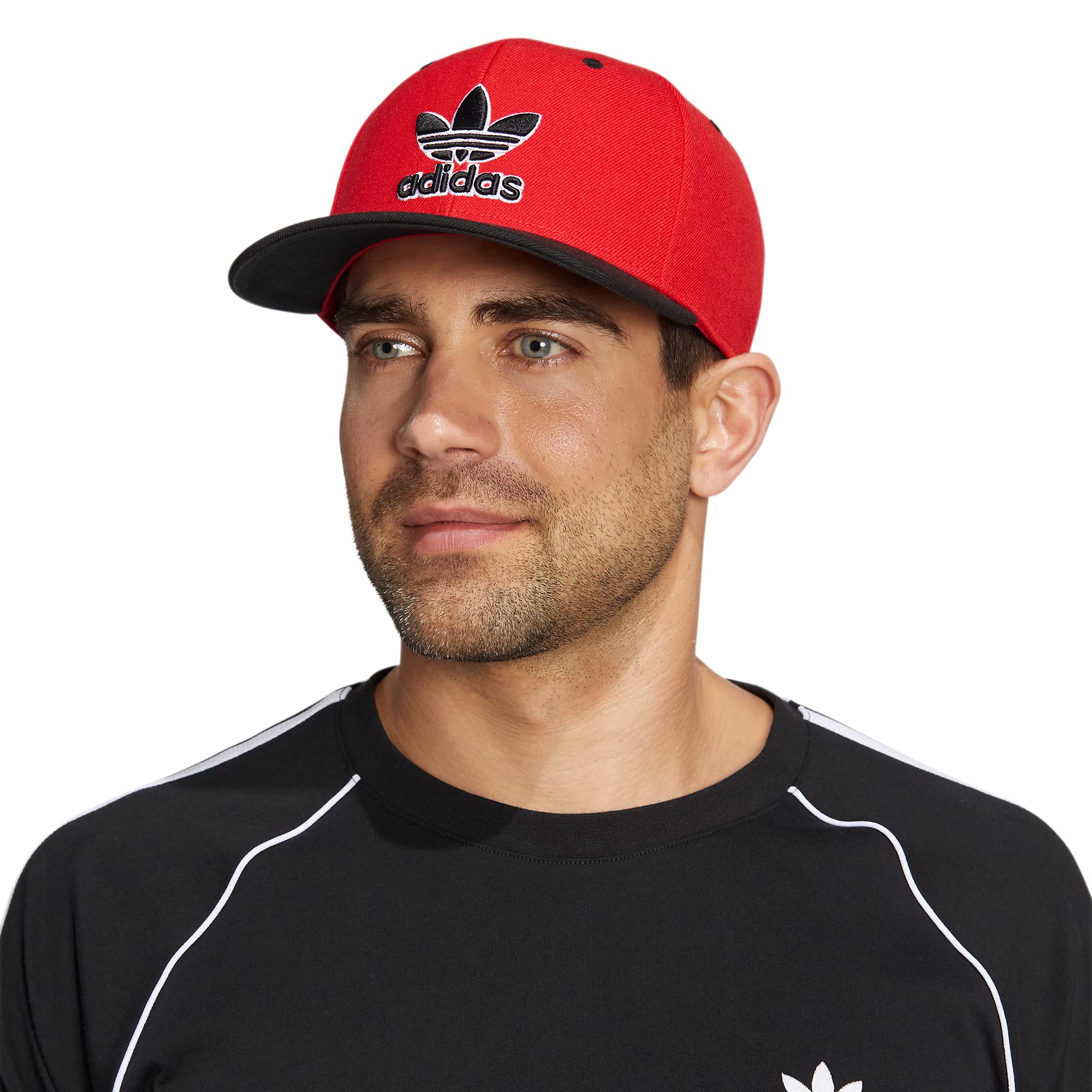 adidas Originals Men's Modern High Crown Structured Pre-Curve Brim Snapback Adjustable Fit Hat, Black/Black/Black, One Size