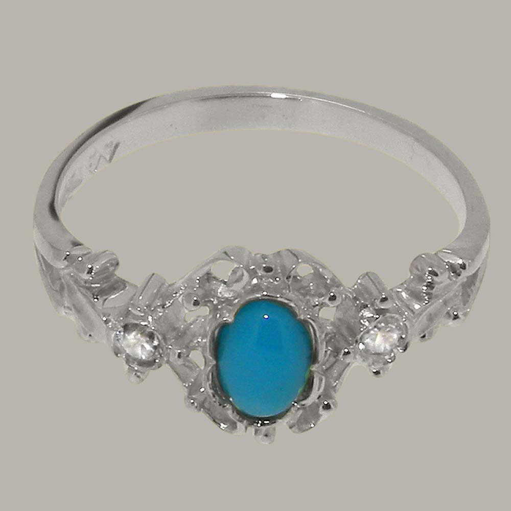 925 Sterling Silver Natural Turquoise & Diamond Womens Engagement Ring - Size 4.5 (0.07 cttw, H-I Color, I2-I3 Clarity)