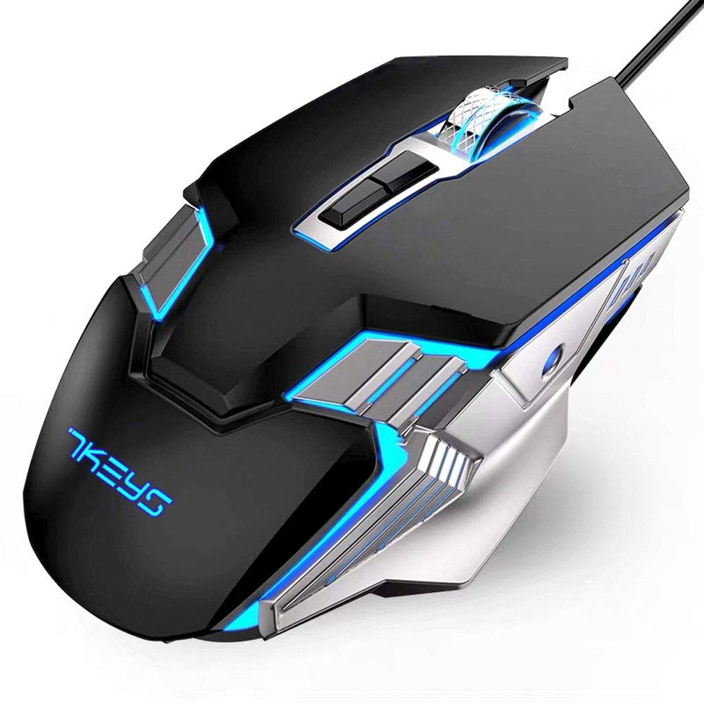 7KEYS Gaming Mouse Wired USB Computer Mice Rainbow Breathing Backlit Ergonomic with 7 Buttons Metal,800 to 2400DPI for PC/Mac/Office Gaming