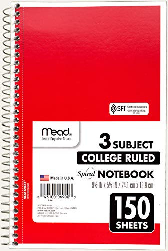 Mead 3-Subject Wirebound College Ruled Notebook, 9.5" x 5.5", Pack Of 10 (06900)