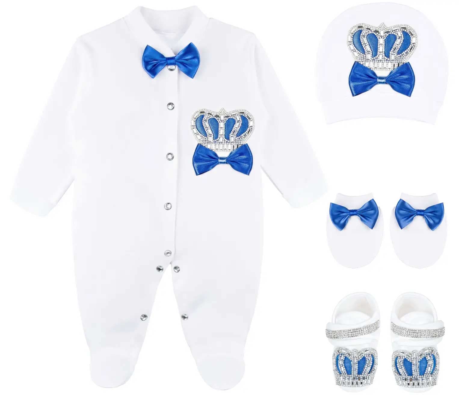 Lilax Baby Boy Jewels Crown Layette 4 Piece Gift Set 0-3 Months Royal Blue