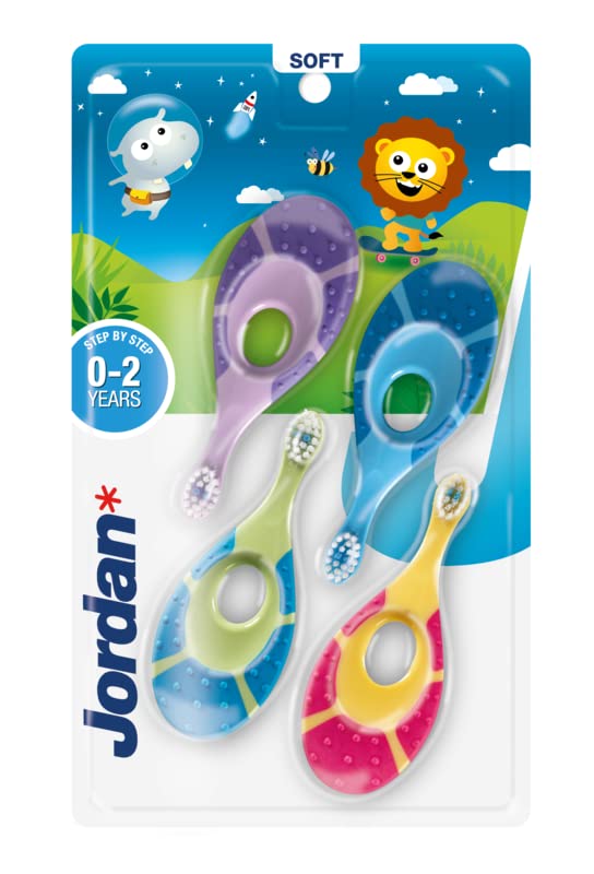 Jordan* ® | Step 1 Baby Toothbrush | 0-2 Years, Soft Bristles, BPA Free | 4 Pack