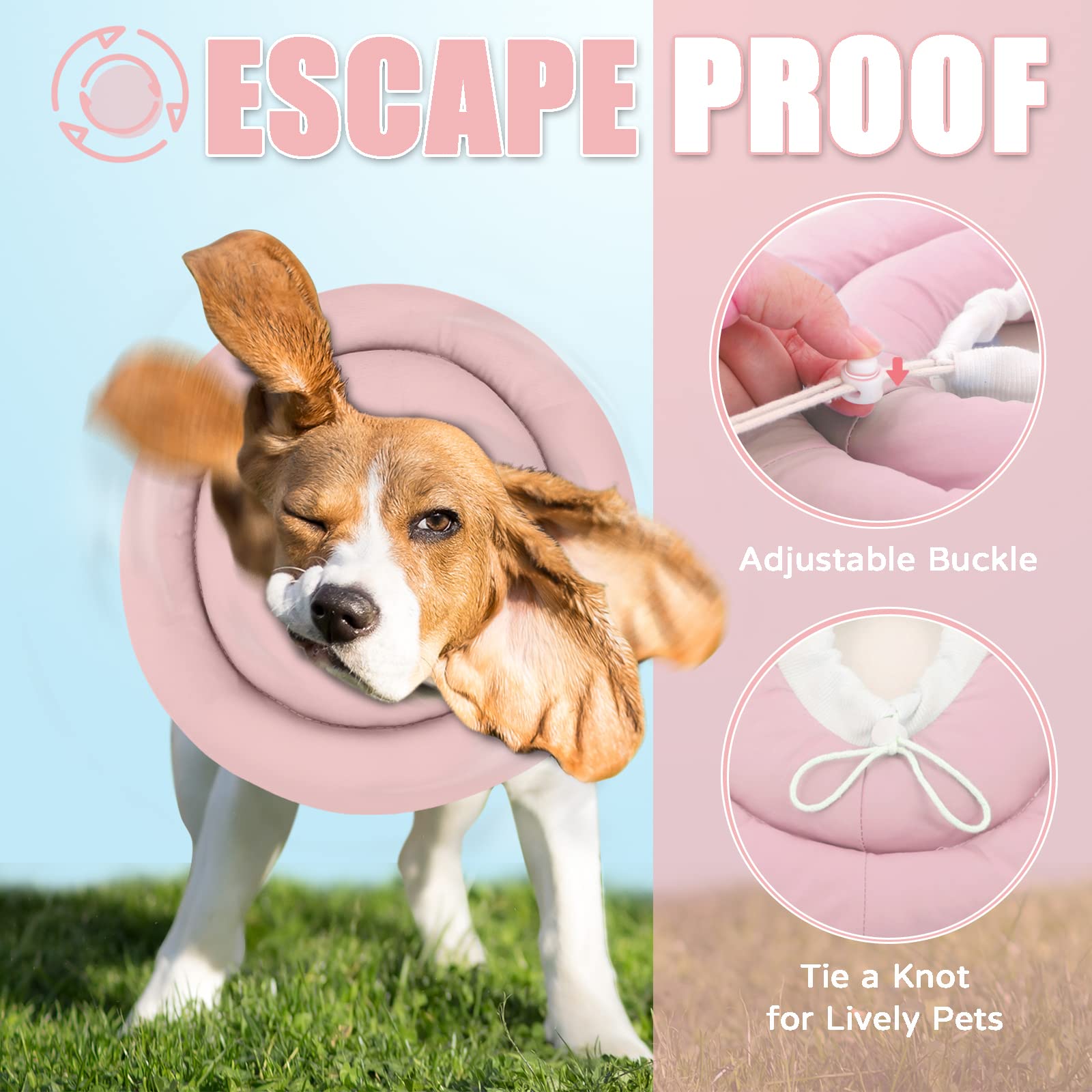 GoGoPaw Soft Dog Cone for Small Medium Dogs and Cats, Adjustable Dog Cone Alternative After Surgery, Water Resistant Pet Recovery Cone Collar for Large Dogs to Stop Licking Wounds(Pink,S-10)