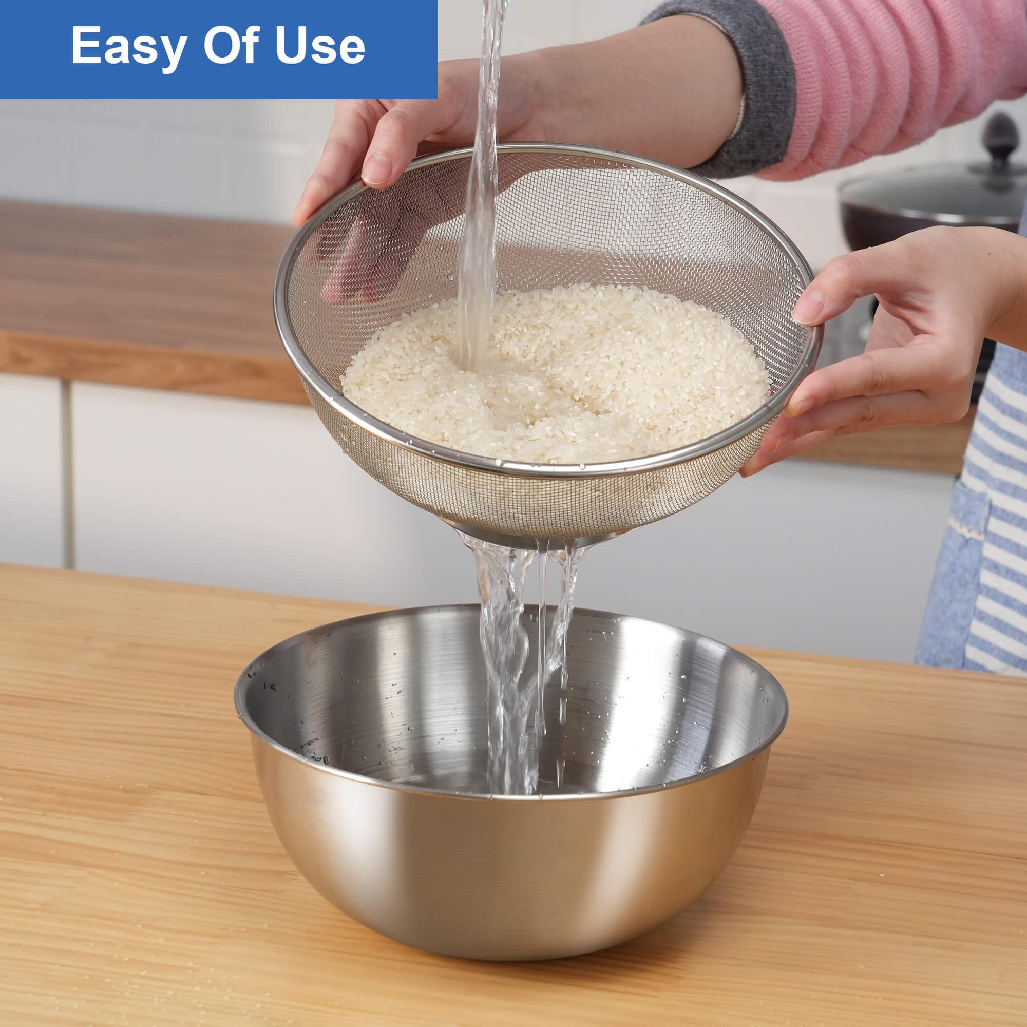 6 pcs Stainless Steel Colander Set with 1.2Qt 2Qt and 3Qt Capacity,Stainless Steel Strainer with Metal Mixing Bowls,Colander Stainless Steel for Kitchen Drain Pasta Rice Fruit Vegetable Washing,Silver