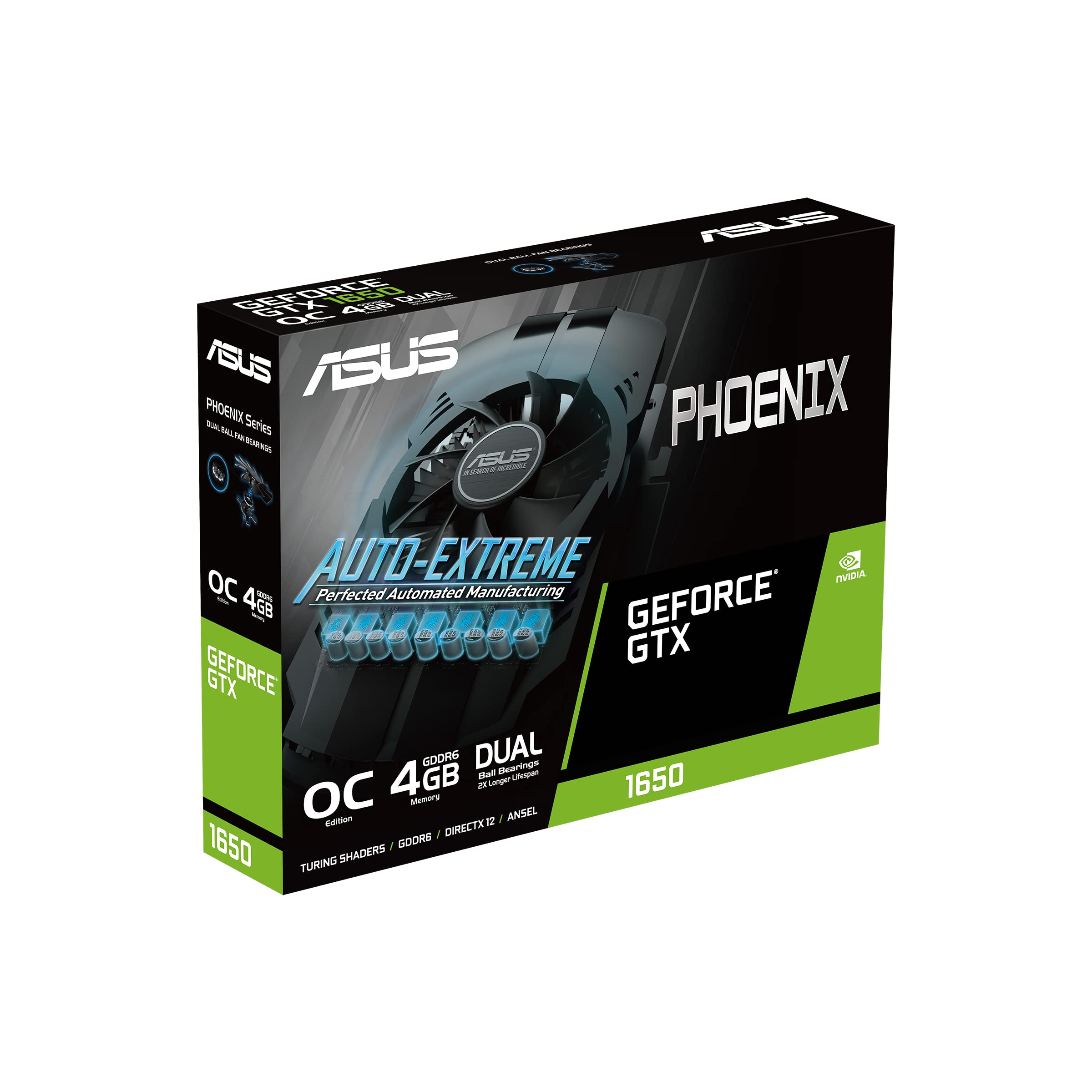 ASUS Phoenix NVIDIA GeForce GTX 1650 OC Edition Gaming Graphics Card (PCIe 3.0, 4GB GDDR6 memory, HDMI 2.0, DisplayPort 1.4a, DVI-D, Dual ball fan bearings, Auto-Extreme)