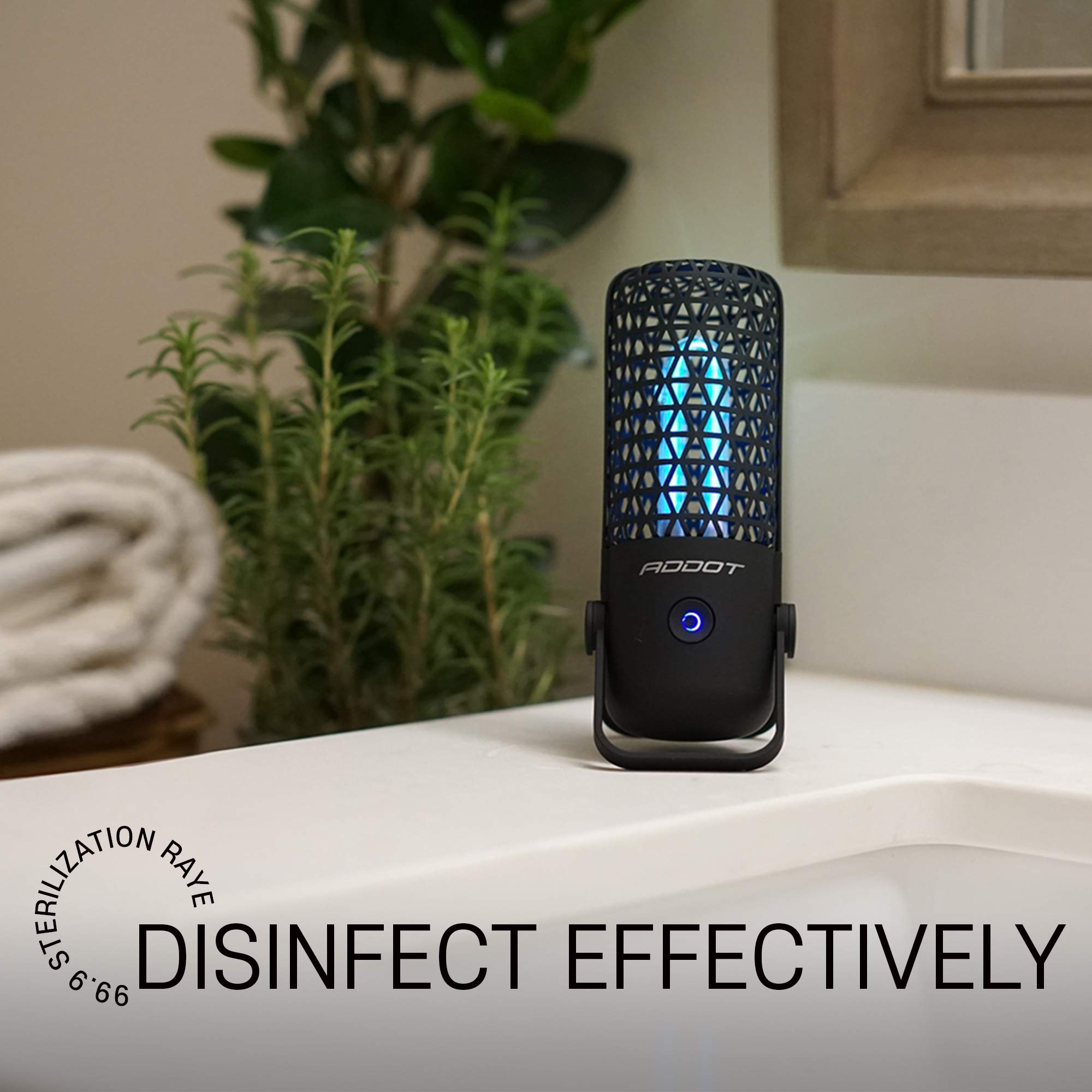 ADDOT Mini Portable UVC, UV Light Sanitizer lamp, Ultraviolet Ozone Double Germicidal Lamp - Sanitize for Small Spaces, Hotels, Kitchen, Car, EPA Registered (Black)