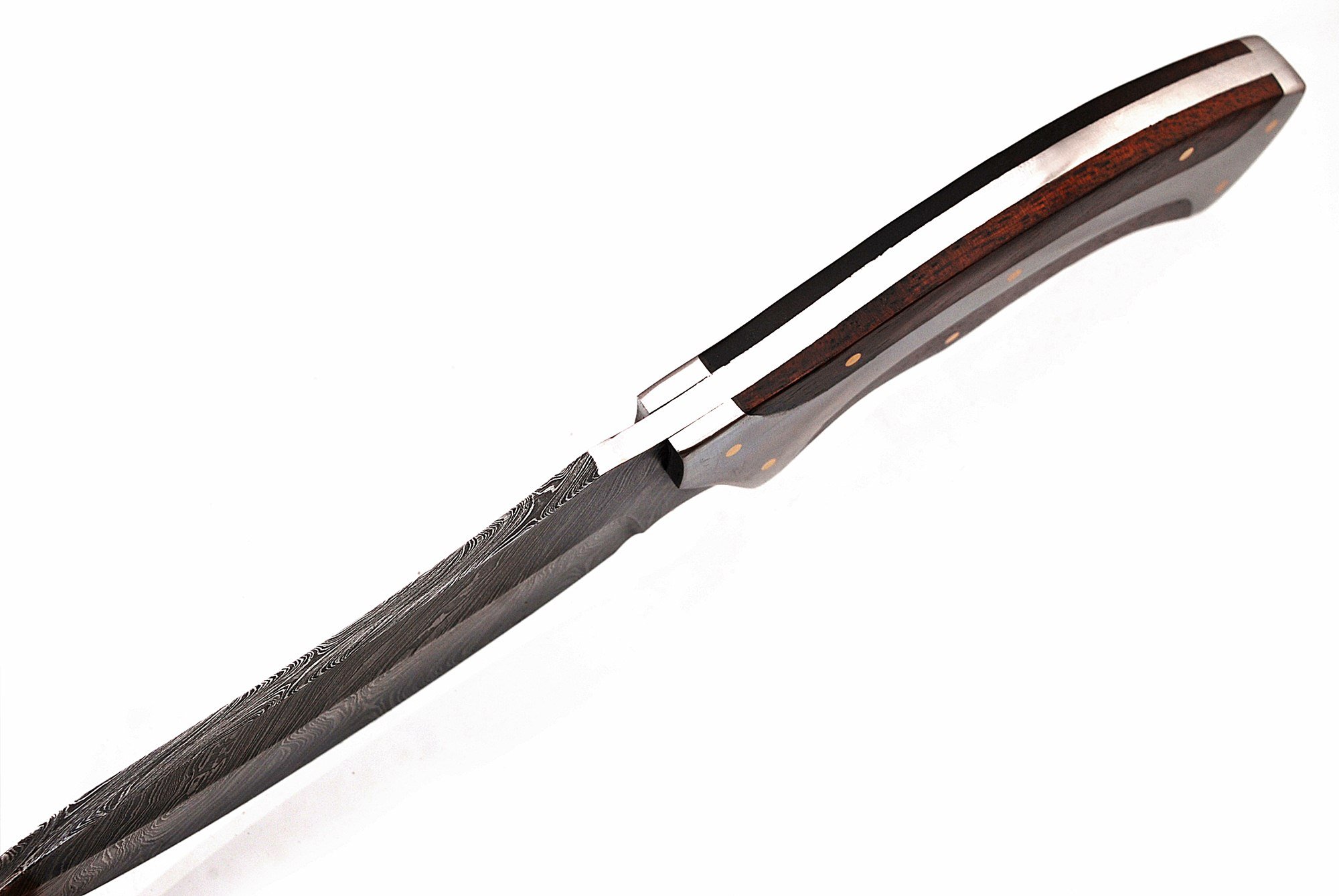 AishaTech Sharky Hand Made Hunting Knife Damascus Steel Blade Wood Brass Handle