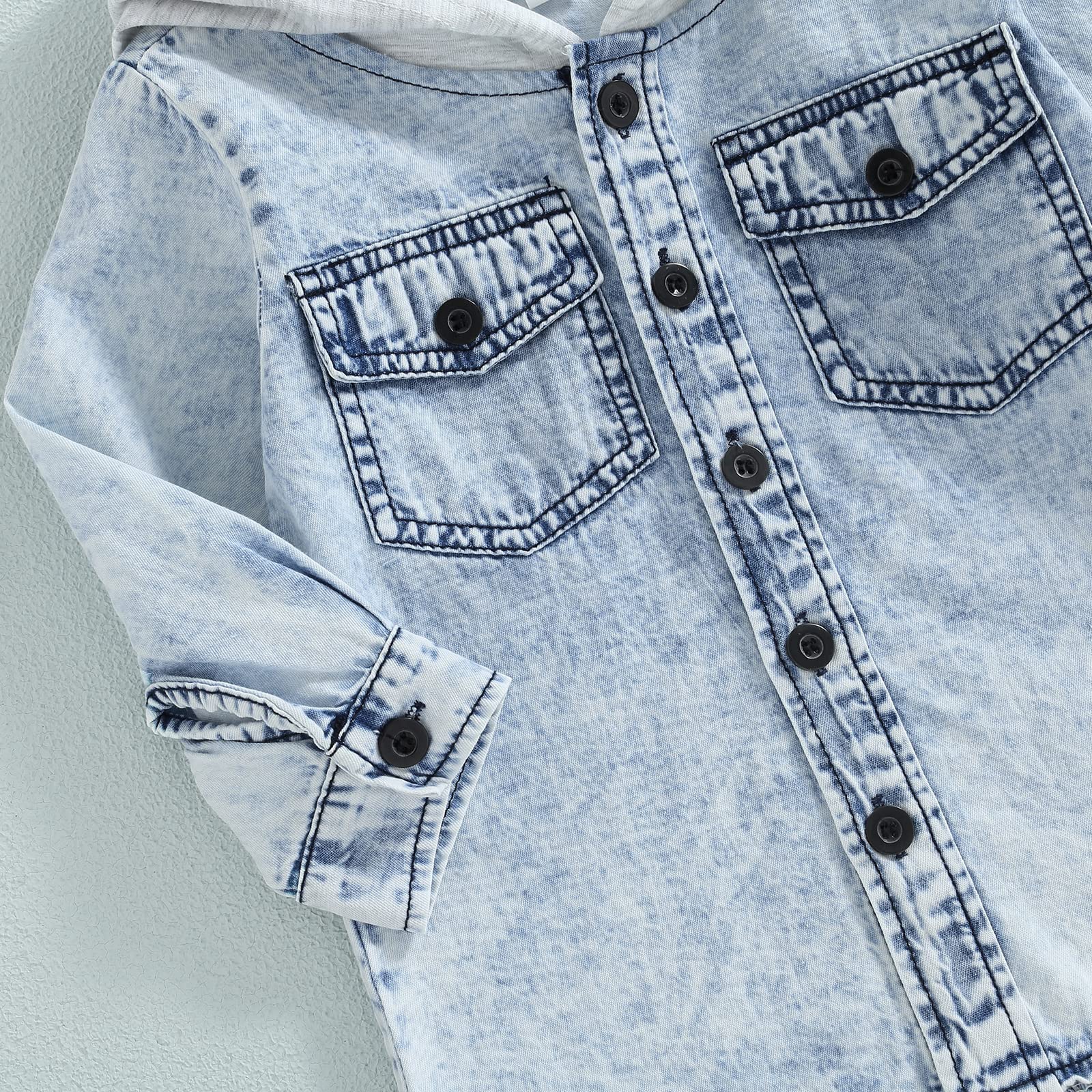 AEEMCEM Toddler Baby Boys Hooded Denim Jackets Long Sleeve Button Down Hoodie Jeans Jacket Coat Tops Fall Winter Clothes (Blue White, 2-3 Years)