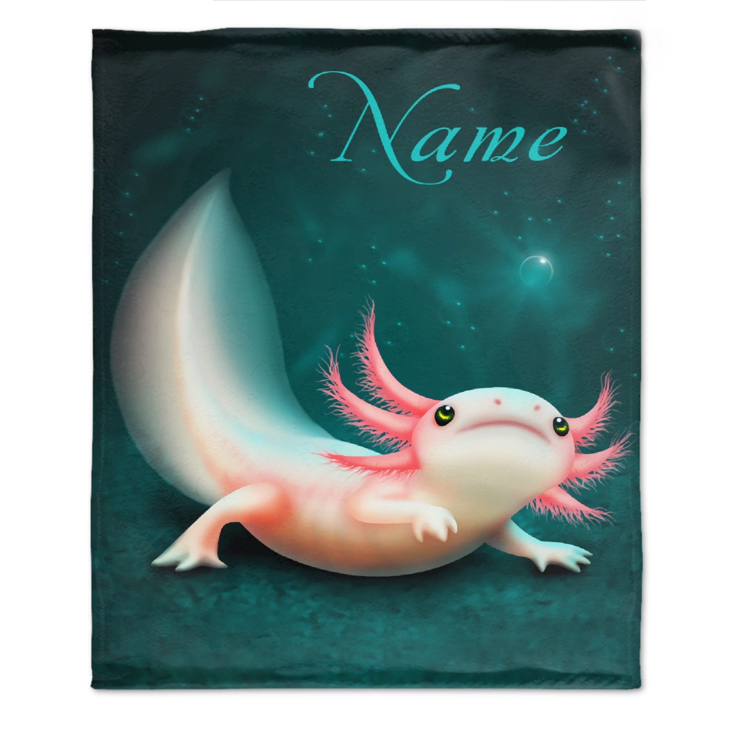 Custom Blanket with Name Text Personalized Cute Axolotl Soft Flannel Throw Blanket for Boys Girls Child Funny Gifts 60"x50"for Teenager