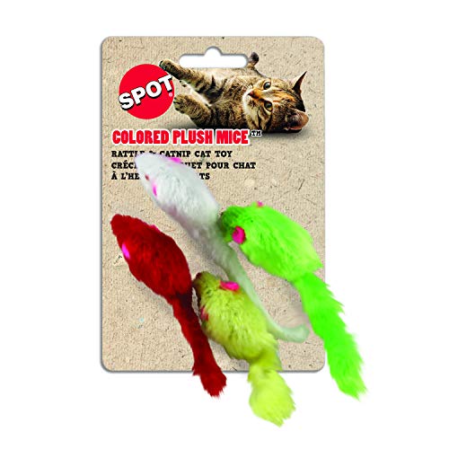 Ethical Colored Plush Mice with Catnip Cat Toy, 4-Pack