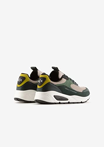 A | X ARMANI EXCHANGE Men's Multi Color Chunky Sneaker, Dark Green+ Fog +Gre, 9