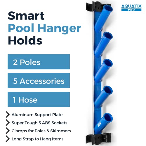 Aquatix Pro Pool Accessory Holder, Hanger & Organizer, Complete Kit, 110lbs Holding Power, Best for Swimming Pool Pole, Brush, Skimmer & Vacuum Head, Caddy for all Accessories & Attachments, Rustproof