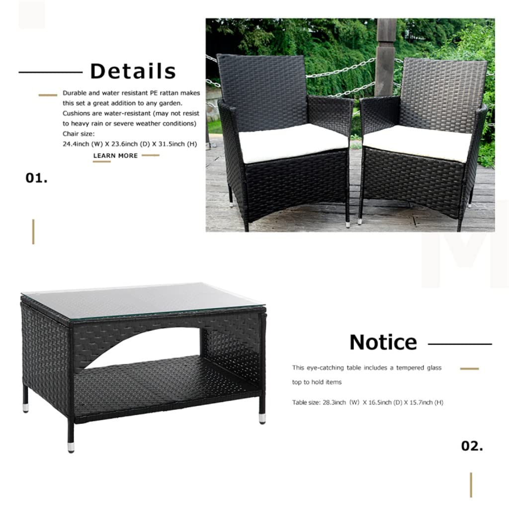 ADSRB 8 PCS Patio Furniture Outdoor Garden Conversation Wicker Sofa Set, Beige Cushions +Black Wicker