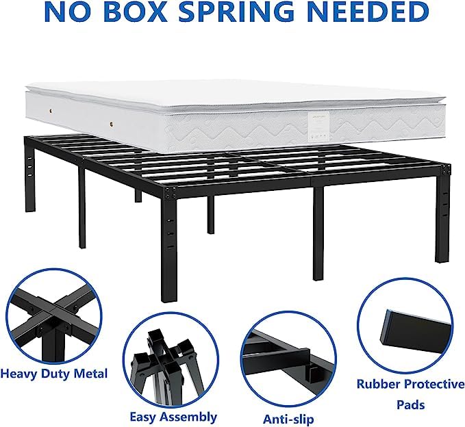Nordicbed Twin Bed Frame 18 Inch, Heavy Duty Metal Frames with Steel Slats Support, Under Bed Storage, No Box Spring Needed, Noise Free, Easy Assembly, Black