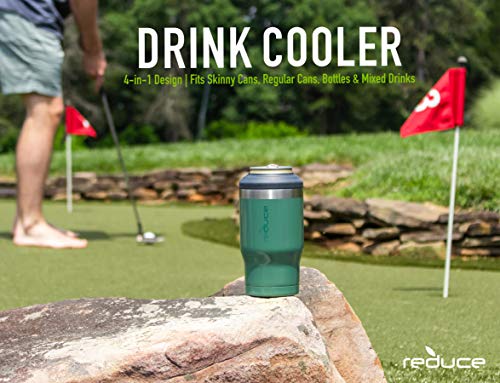 Reduce Can Cooler - 4-in-1 Stainless Steel Can Holder & Beer Bottle Holder, 4 Hours Cold - The Drink Cooler For 12oz Slim Cans, Regular Cans, Bottles & Mixed Drinks - Glacier & Dark Web, Opaque Gloss