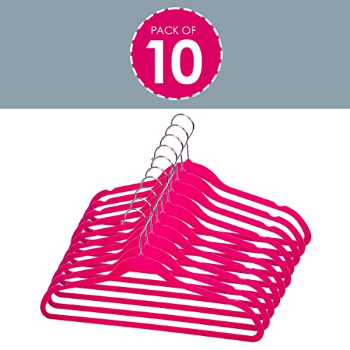 Velvet Clothes Hangers (Pack of 10), Fuchsia, by Home Basics | Hangers for Tops, Jackets, Dresses, and Pants | Contoured with Notches | Ultra-Thin Space Saving Clothes Hangers with Rotating Hooks