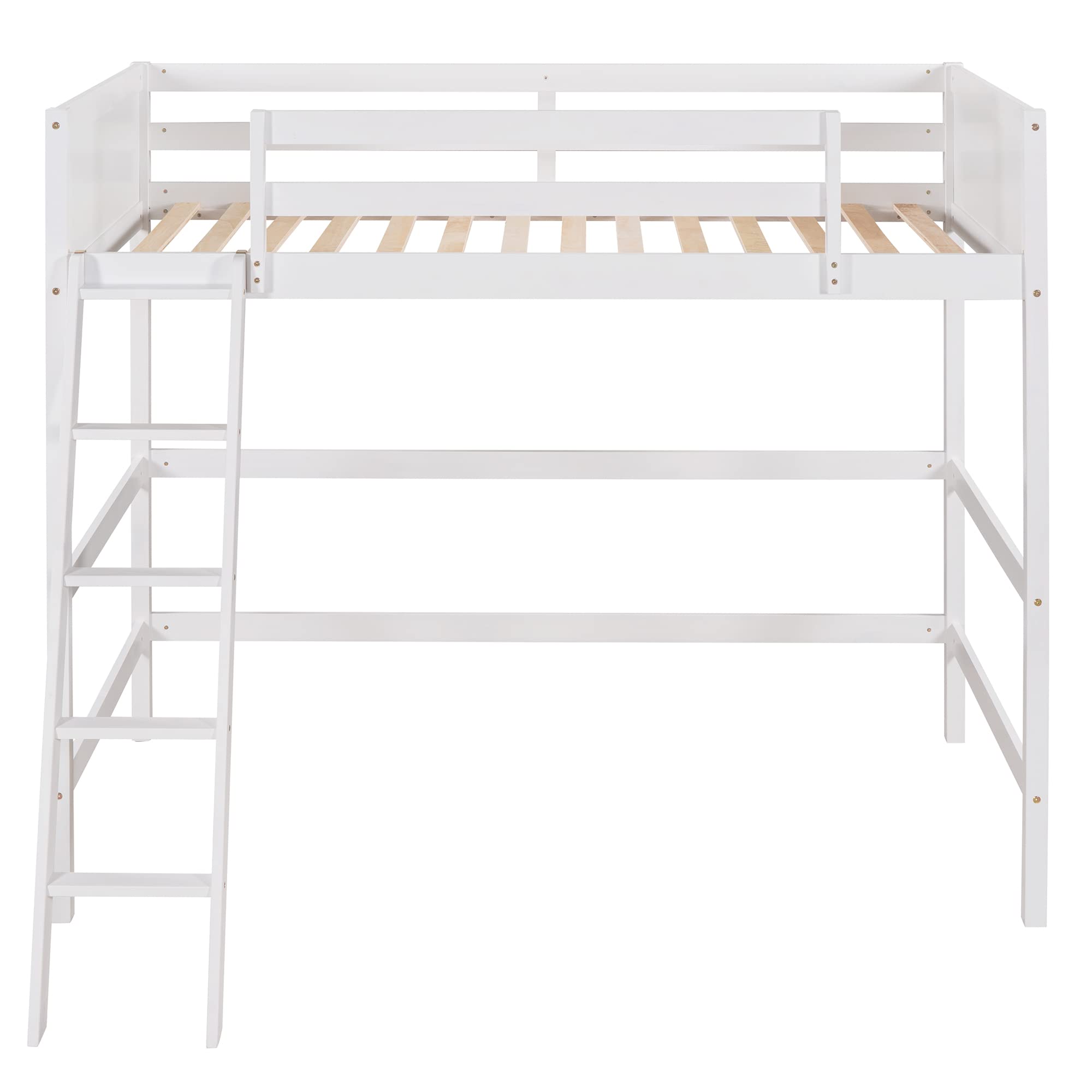 Harper & Bright Designs Twin Size Loft Bed with Inclined Ladder, Solid Wood Loft Bed Twin Frame with Full Length Guardrails for Kids Adults Boys Girls Teens, No Box Spring Needed (White)