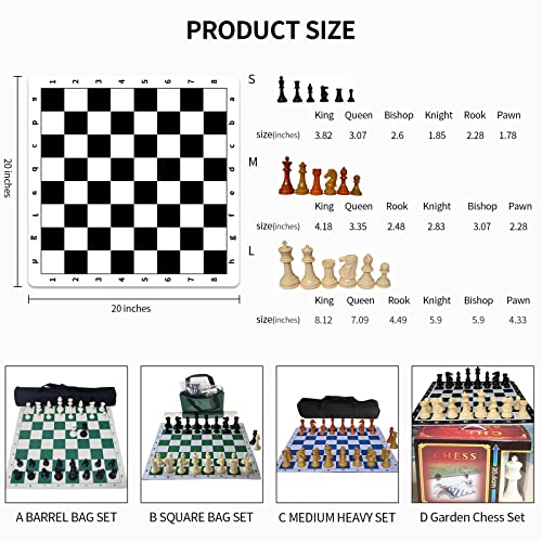 BOYISUNG Tournament Chess Set Weighted Staunton Pieces and 20"x20"in Vinyl Foldable Board Easy for Packing and Traveling Classic Plastic Black Board Long Canvas Bag A4