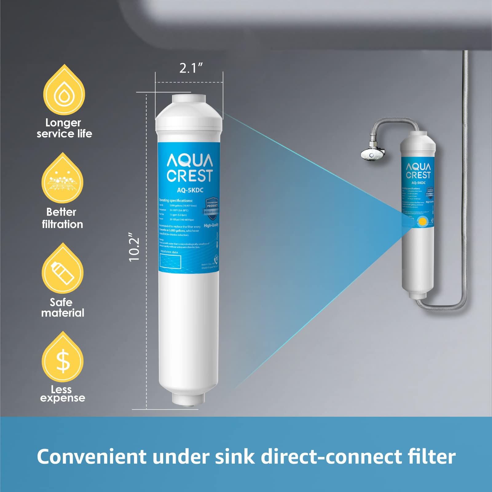 AQUA CREST AQK-CF10A NSF Certified Pitcher Water Filter and AQUACREST 5KDC Under Sink 5000 gallons Water Filtration System