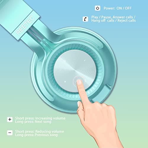 REETEC Wireless Bluetooth Headphones Over-Ear - [40 Hrs Playing Time, Soft Protein Earpads] Foldable HiFi Stereo Wireless Headphones with Microphone, Deep Bass Headset for Phone, PC, iPad - Mint Green