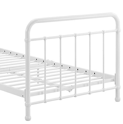 DHP Beaumont Iron Metal Platform Bed with Transitional Design Headboard and Footboard, Adustable Base Height for Underbed Storage, No Box Spring Needed, Queen, White