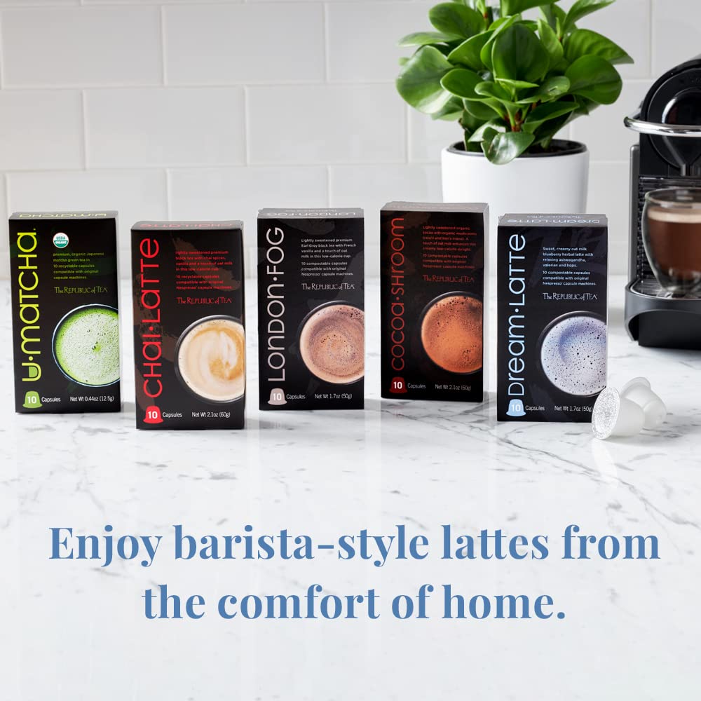 The Republic of Tea โ Dream Latte Herbal Tea Latte Capsule-Compatible Recyclable Pods, 10 count, Caffeine Free