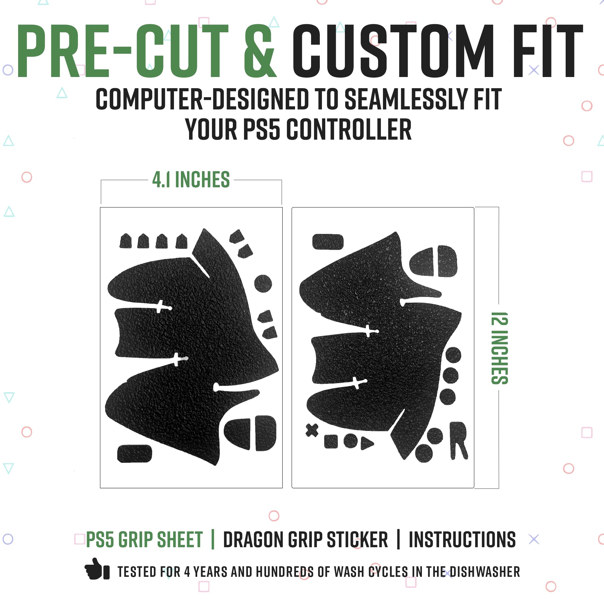 Dragon Grips PS5 Controller Grip, 22 Pcs Black Textured Non-Slip Rubber Controller Grips Stickers, Perfectly Fit to Any Handles, Trigger Buttons & D-pad, Sweat Resistant to Enhance Gaming Control, 2pk