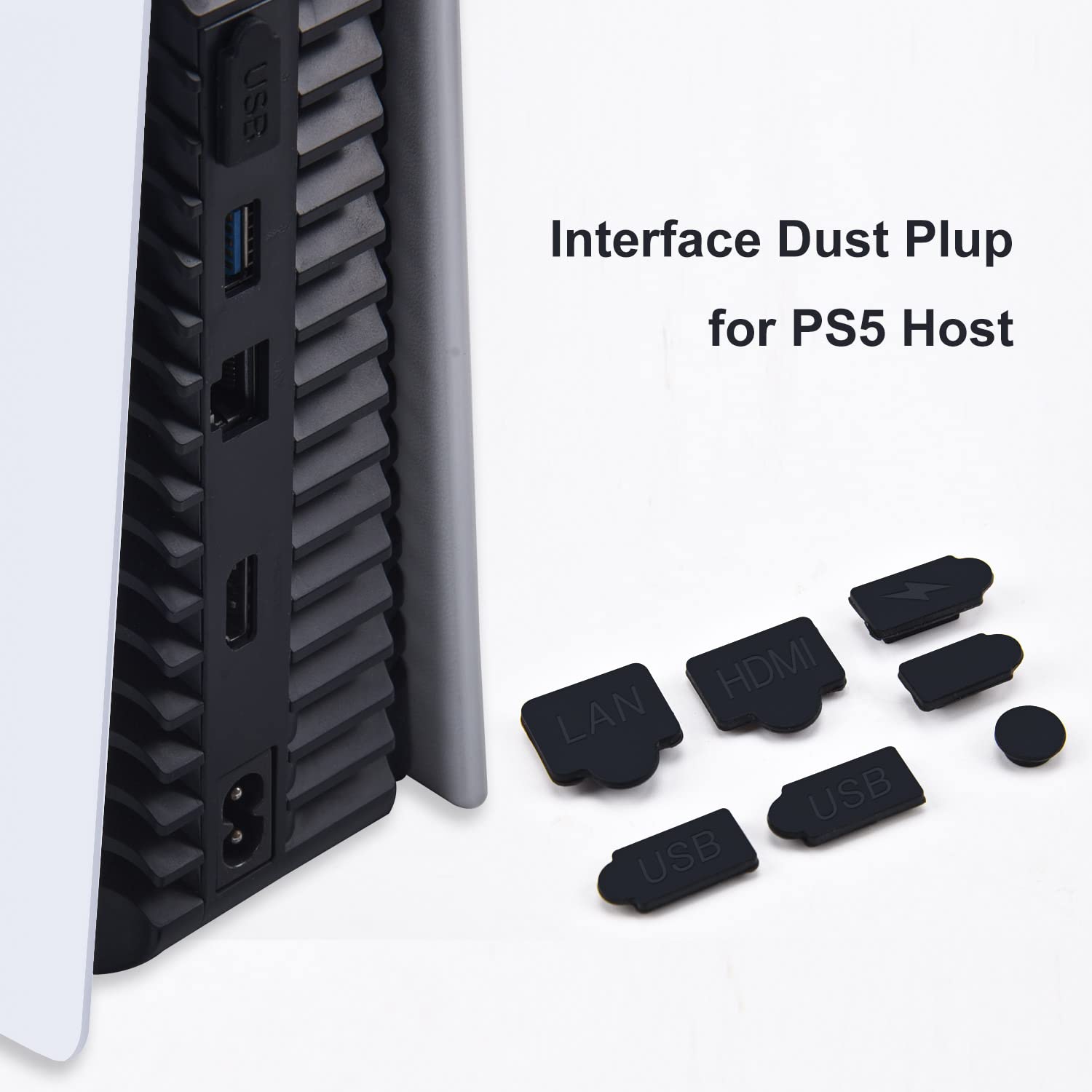 7PCS PS5 Silicone Anti Dust Plugs Set, USB HDMI LAN Type-C Interface Dustproof Cap for Sony Playstation 5 Host, Playstation 5 Console Anti-Scratch Anti-Fall Protector
