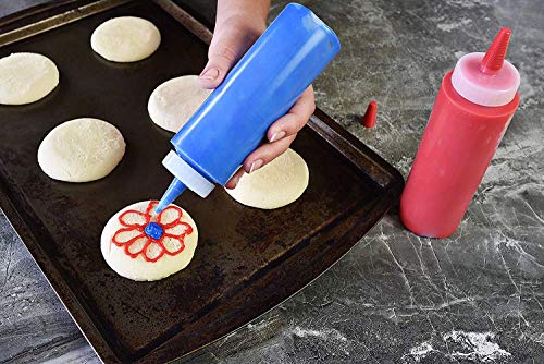 Pinnacle Mercantile 3 Pack Condiment Squeeze Bottles 8-ounce Red Cap Soft Squeeze for Icing, Ketchup, Frosting, Cookie Decorating, Sauces