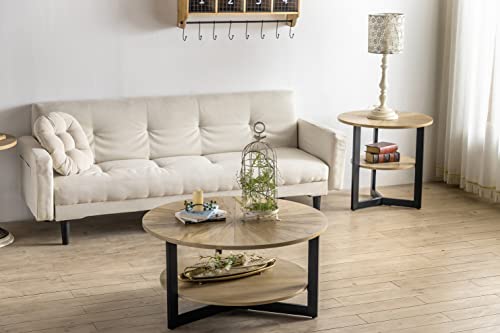 Gexpusm Round Coffee Table, Natural Wood Solid Wood Center Large Circle Coffee Table for Living Room, 35.3x35.3x17.8IN
