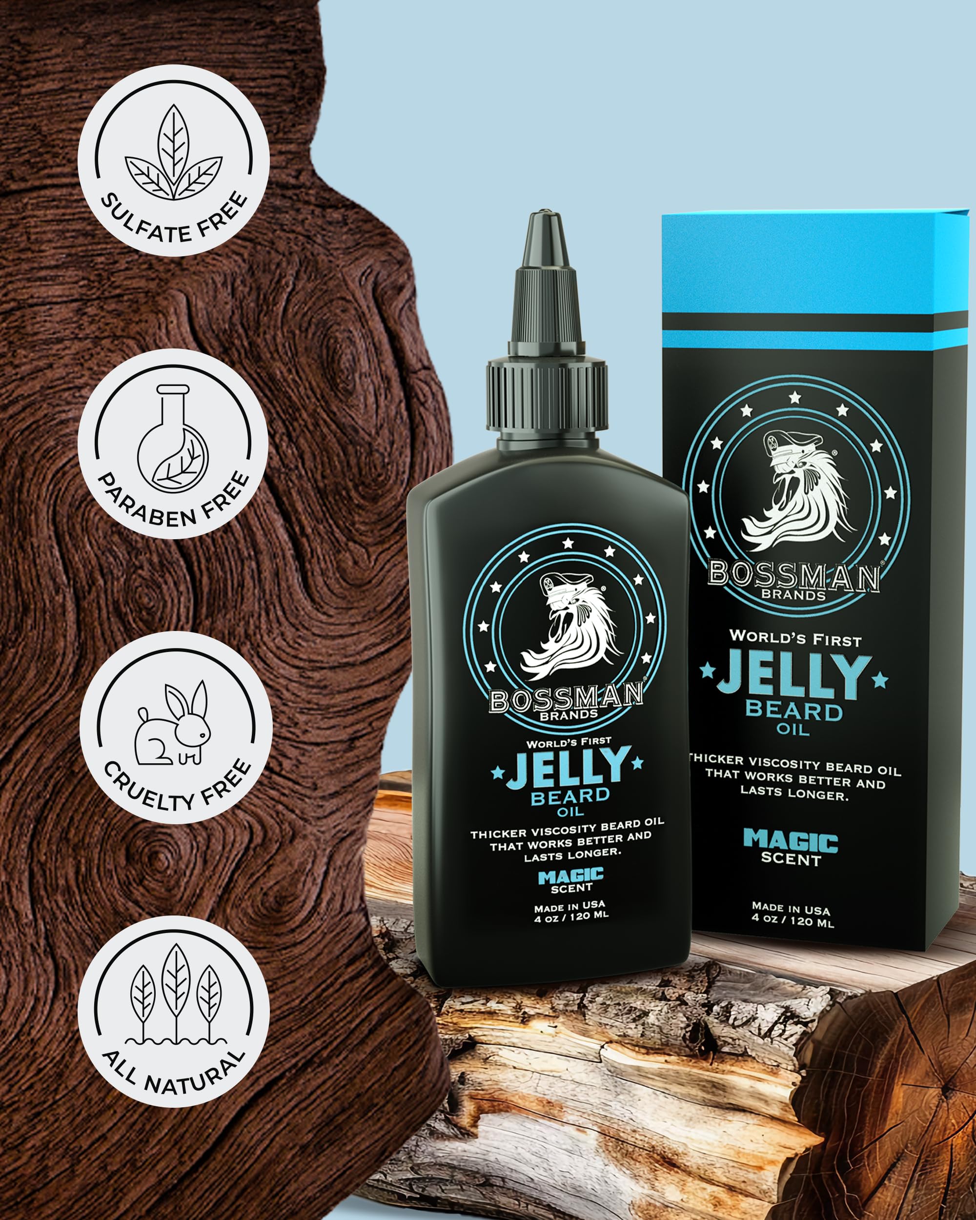 Bossman Beard Oil Jelly (4oz) - Beard Growth Softener, Moisturizer Lotion Gel with Natural Ingredients - Beard Growing Product (Magic Scent)