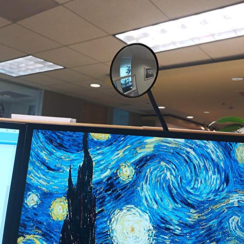 Ampper Glass Clip On Rear View Cubicle Mirror, Flexible Convex Security Mirror for Personal Safety Desk Rearview Monitors or Anywhere (3.75", Round)