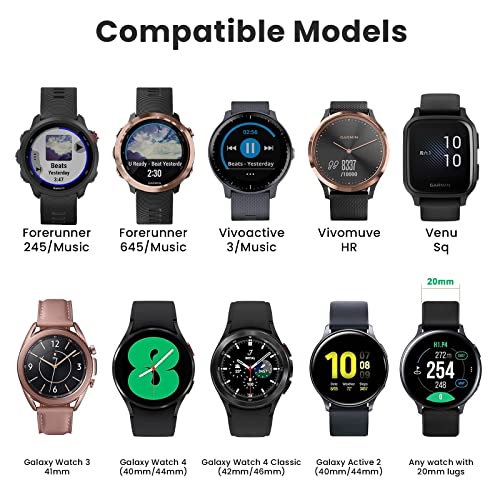 NotoCity for Vivoactive 3, Galaxy Watch 4 Galaxy Watch 5/Pro, 20mm Silicone Replacement Band for Forerunner 245/645, Galaxy Watch 4 Classic Watch 3 41mm/ Active 2(black-gray)