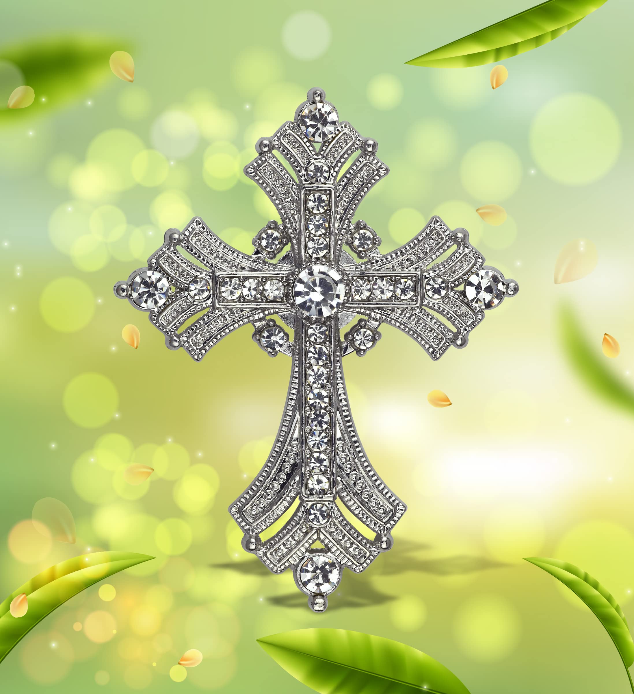 Aqua79 Fleur De Lis Sparkling Refrigerator Magnet - Silver Sparkling Charm Rhinestones Crystals, Cute Sparkly Cross Magnet for Kitchen Door Fridge, Cool Home and Office Novelty Decor - 2.75 Inch