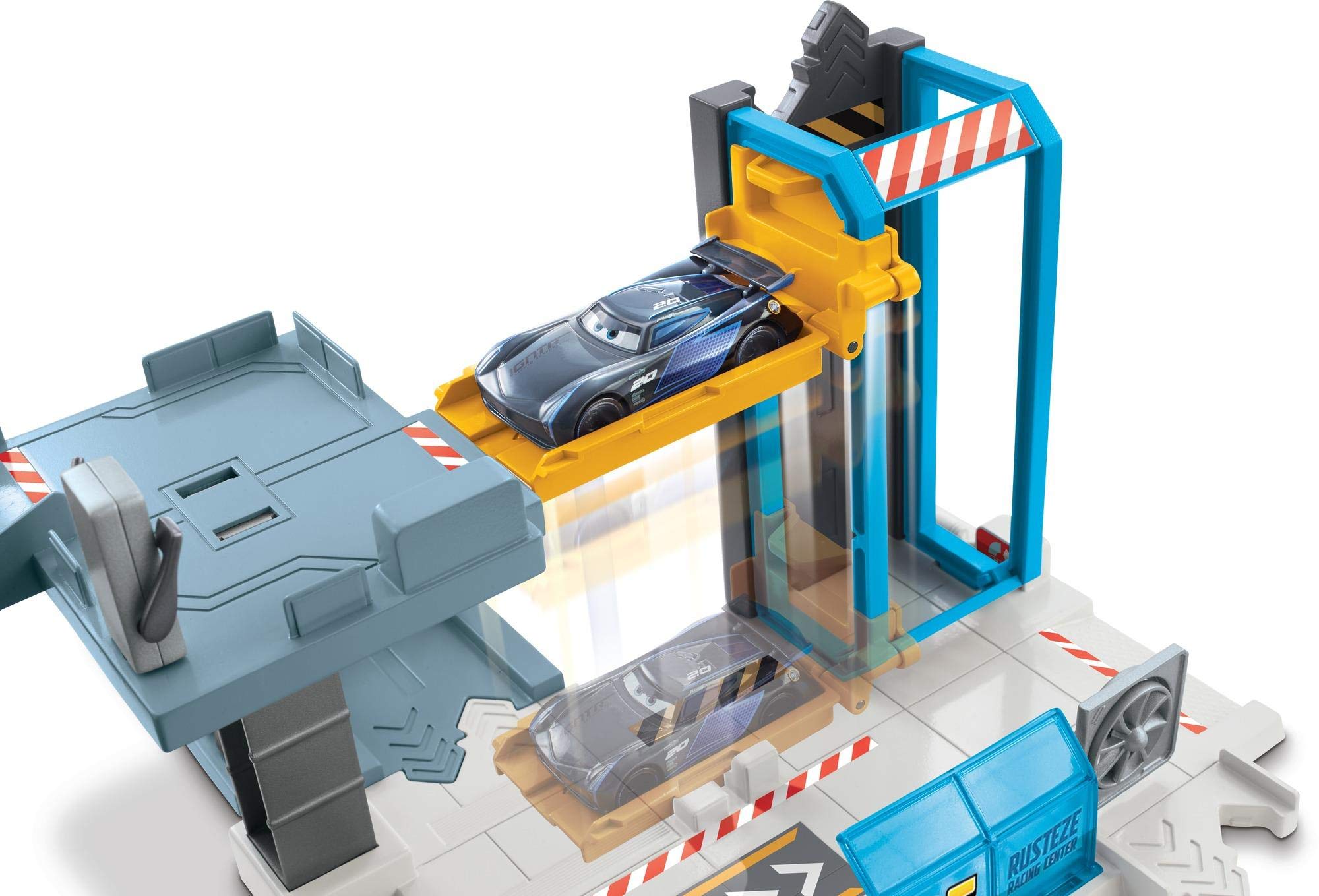 Disney Cars Toys Rust-Eze Tune-Up Center Toy Garage with Movie Themed Play Areas, Includes Jackson Storm Car, Transforming Feature, Elevator, Kids Birthday Race Gift Ages 4 and Older