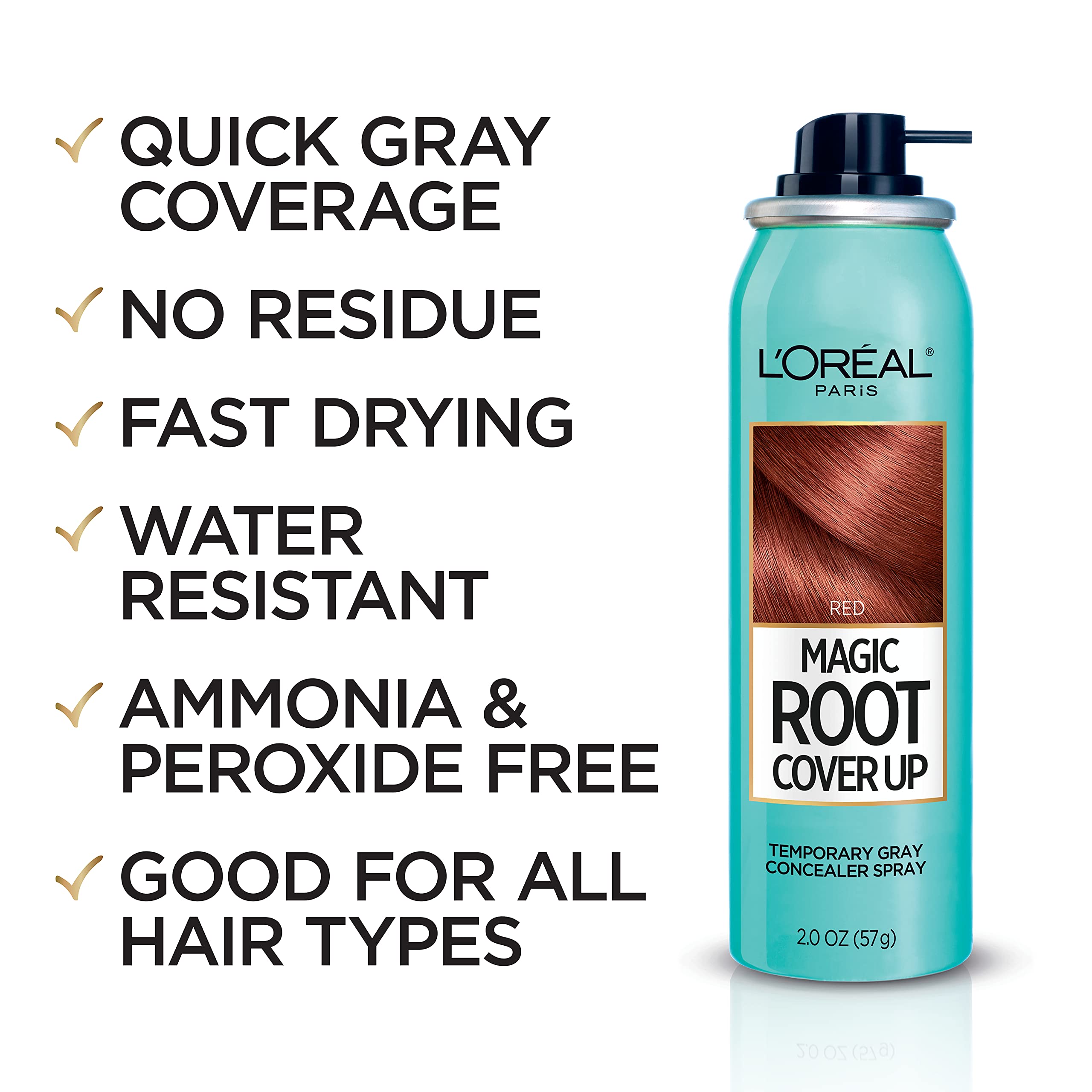 L'Oreal Paris Root Cover Up Temporary Gray Concealer Spray, Hair Color Spray with Filling & Thickening Coverage, Red, Pack of 2, Packaging May Vary