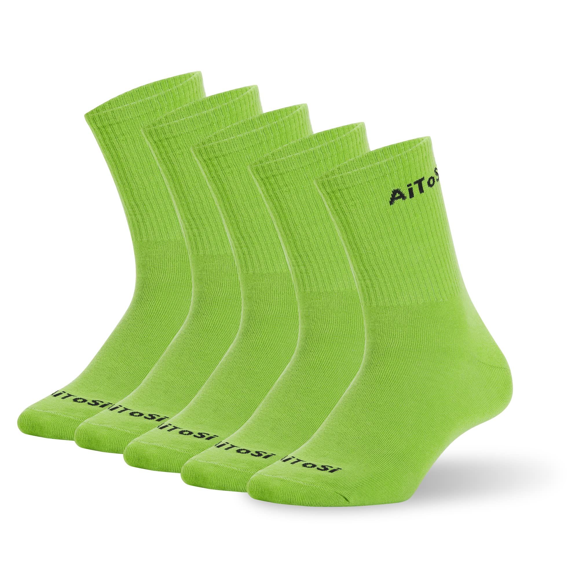 AiToSi Athletic Cushioned Breathable Mid-Crew Cozy Cotton Socks Green Crew Socks (5 Pairs)