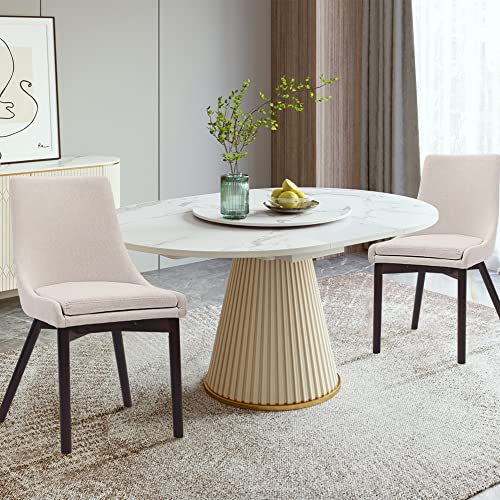 CangLong Upholstered Fabric Chairs and Solid Wood Legs for Kitchen Dining Bedroom Living Room, Set of 2, Beige 1
