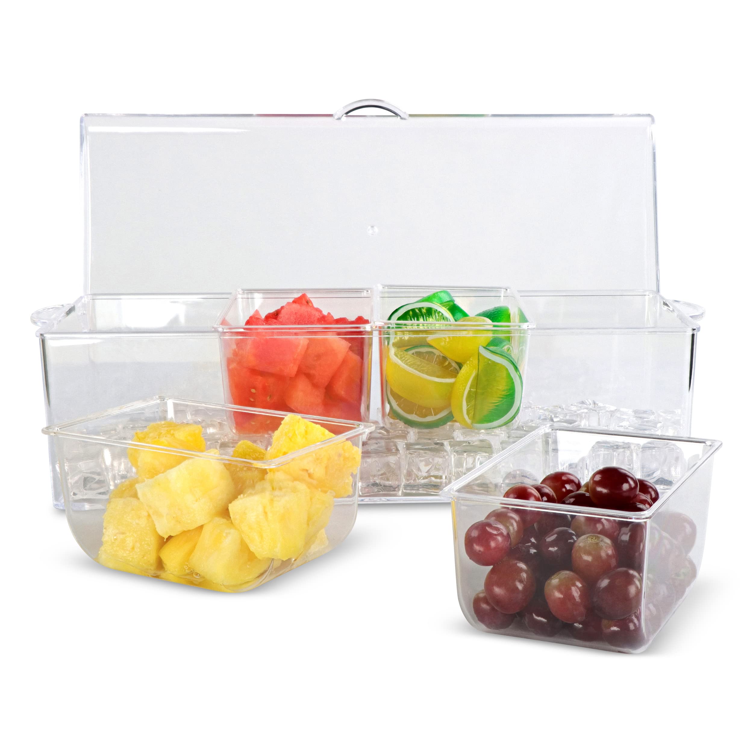 7Penn Condiment Tray with Ice Chamber, 4 Condiment Containers, Lid - Bar Garnish Tray Chilled Condiment Server Caddy